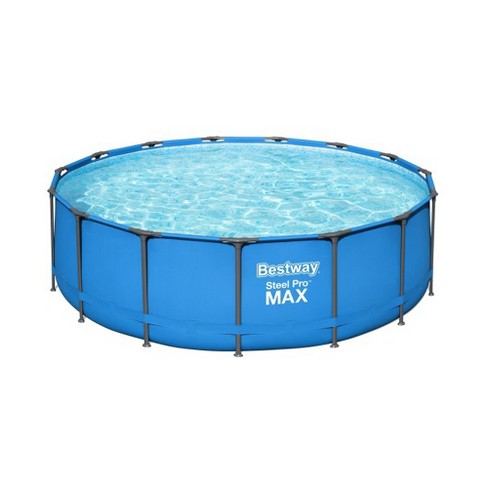 Bestway Steel Pro 15 x 48 Round Steel Above Ground Outdoor Swimming Pool Metal Frame for Backyards Blue