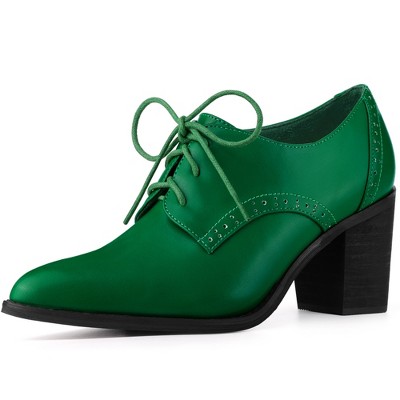 Perphy Women's Pointy Toe Lace Up Block Heels Ankle Booties Green 8 ...