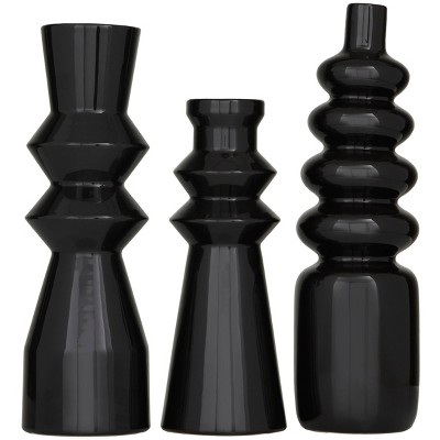 Set Of 2 Ceramic Donut Shaped Vase Black: Modern Amphora Style ...