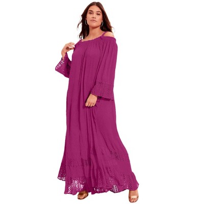 June + Vie By Roaman's Women's Plus Size Off-the-shoulder Sundrop Maxi ...