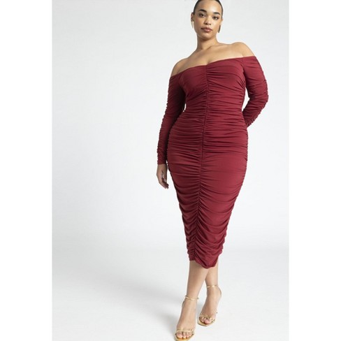 Eloquii Women's Plus Size Ruched Off The Shoulder Dress - 20, Purple ...