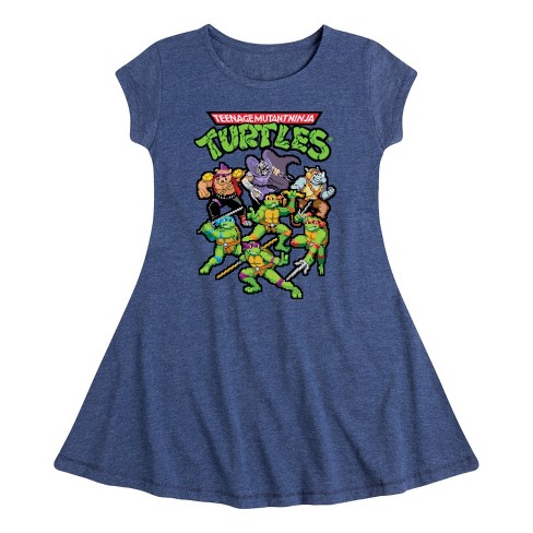 Teenage Mutant Ninja Turtles Pixel Gaming Group Fit & Flair Cap Sleeve Dress - Heather Navy - 4t ...