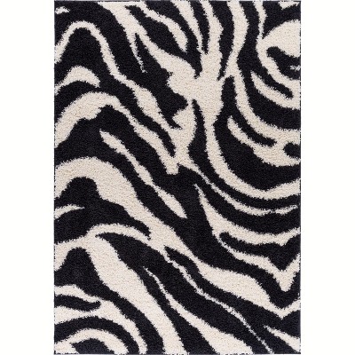 Well Woven Zebra Stripe Shag Black Cozy 1" Thick Area Rug 8x10 (7'10" X ...