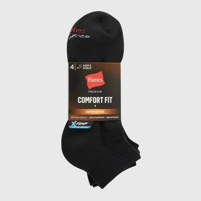 Hanes Premium Men's Comfort Fit Ankle Socks 4pk - Black 6-12 : Target