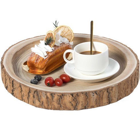 Vintiquewise Wood Tree Bark Indented Display Tray Serving Plate Platter ...