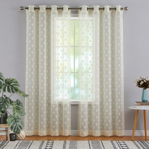 Whizmax Farmhouse Floral Curtains Boho Sheer Voile Window Drapes For ...