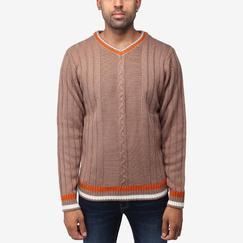 X Ray Men's Cable Knit Tipped V-neck Sweater In Praline Size Small : Target