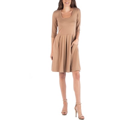 24seven Comfort Apparel Three Quarter Sleeve Fit And Flare Mini Dress ...