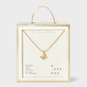14K Gold Plated Cubic Zirconia Butterfly Pendant Necklace - A New Day ...