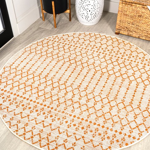5' Round Ourika Moroccan Geometric Textured Weave Indoor/outdoor Area ...