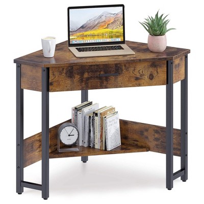 Odk Corner Triangle Vintage Wooden Steel Frame Computer Desk ...