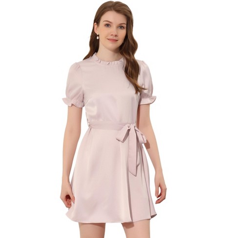 Allegra K Women's Elegant Satin Short Sleeve Tie Waist Business Casual ...