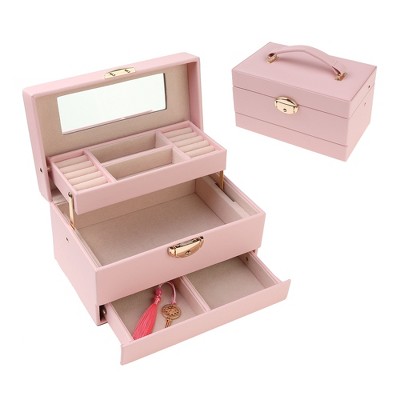 Unique Bargains 3 Layer Pu Leather Jewelry Box With Drawer And Mirror ...