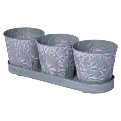 Vip Metal 14.25 In. Gray Embossed Buckets With Tray : Target