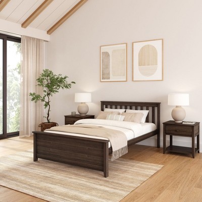 Plank+beam Duo Solid Wood Queen Bed Frame With Panel Headboard, Modern ...