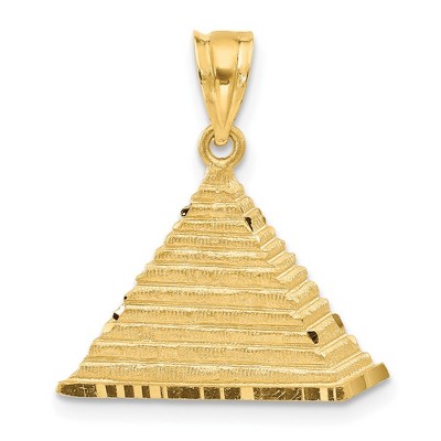 Black Bow Jewelry 14k Yellow Gold Satin And Diamond Cut Pyramid Pendant ...