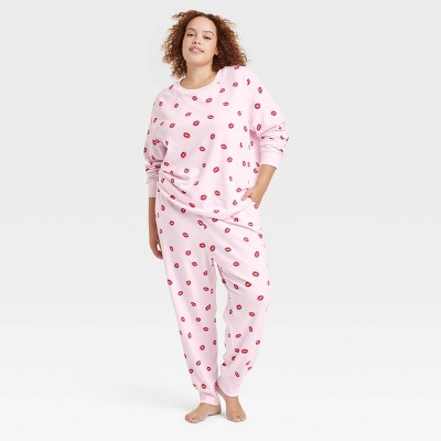 Women's Fleece Lounge Jogger Pants - Colsie™ Pink/kisses 2x : Target