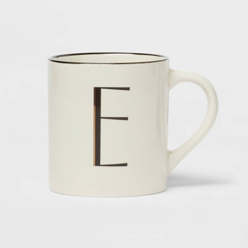 16oz Stoneware Monogram E Mug Ivory - Threshold™: Coffee Mugs With ...