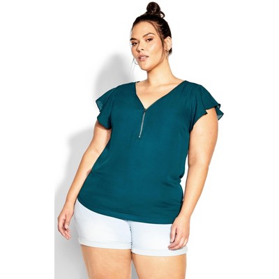 Women's Plus Size Zip Fling Top - Jade | City Chic : Target