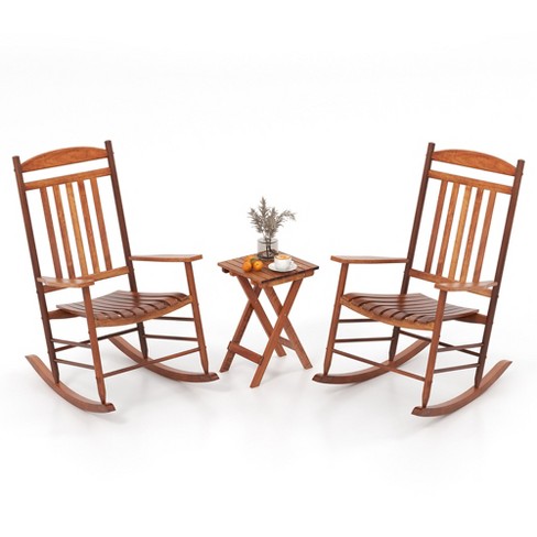 Tangkula 3pcs Patio Poplar Wood Rocking Bistro Set Outdoor Furniture ...