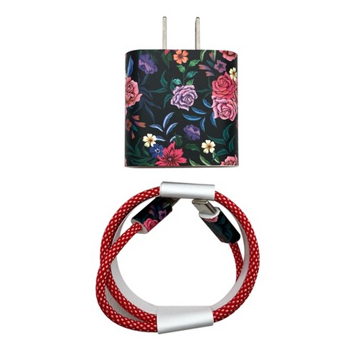 Olivia Pratt Black Roses Printed Wall Charger 20w Usb-c Power Adapter ...