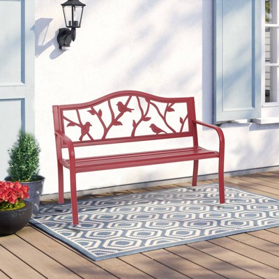 Metal Patio Bench With Steel Frame - Red - Captiva Designs: Weather ...
