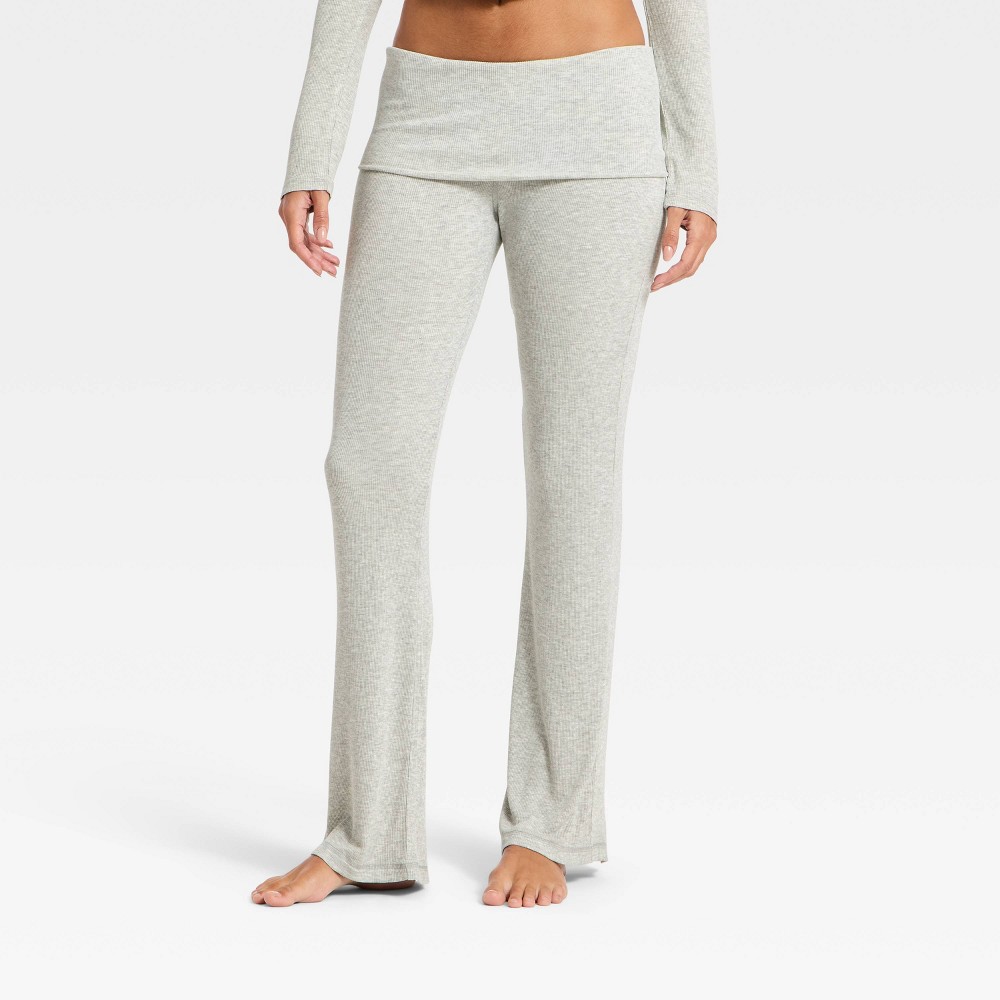 Women's Ribbed Fold Over Waistband Pajama Pants - Wild Fable™ Heather ...