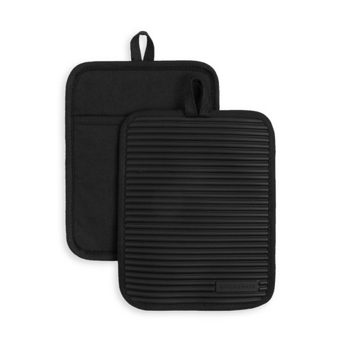Kitchenaid 2pk Silicone Ribbed Pot Holders Black : Target