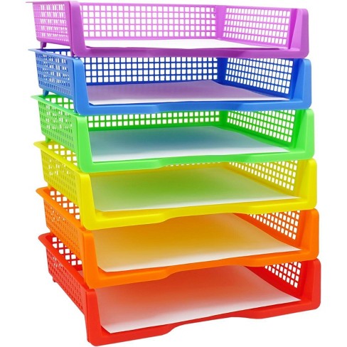 4E s Novelty Stackable Paper Trays 6 pcs per pack Classroom Organizer Plastic Task Box Classroom Storage Pencil Tray Container for Erasers