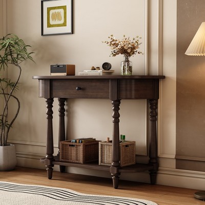 Xiyuyeu Retro Corner-curved Console Table For Entryway,top Drawer ...