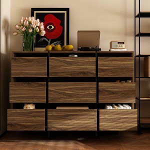 Hitow Brown-woodgrain Horizontal Dresser 9 Drawer Black Border ...