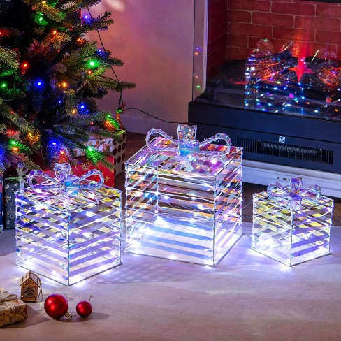 Costway 3 Pcs Christmas Lighted Gift Boxes Pre-lit 90 Led Light Up ...