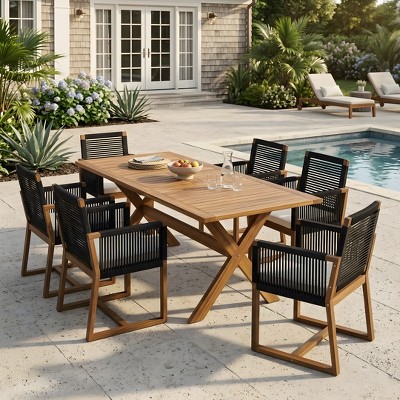 Christopher Knight Home Formido 7 Piece Boho Outdoor Acacia Wood Woven ...