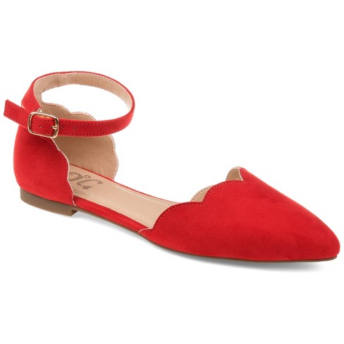 Journee Collection Womens Lana Buckle Pointed Toe Ballet Flats Red 6 ...