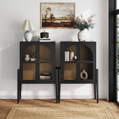 Beacon Wood And Seagrass 2 Door Storage Cabinet Brushed Black/seagrass ...