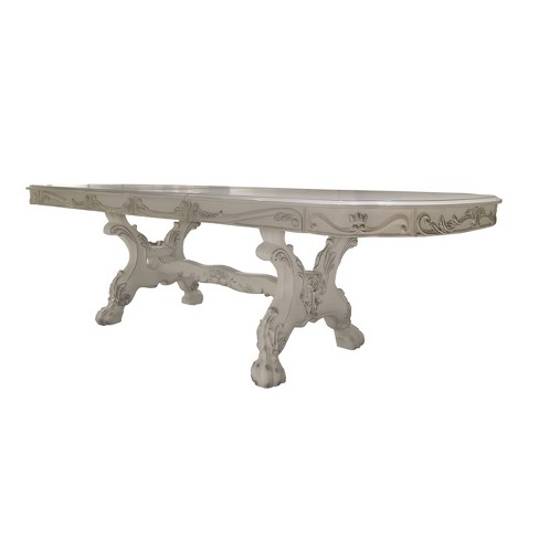 108" Dresden Dining Table Bone White Finish - Acme Furniture: Trestle ...