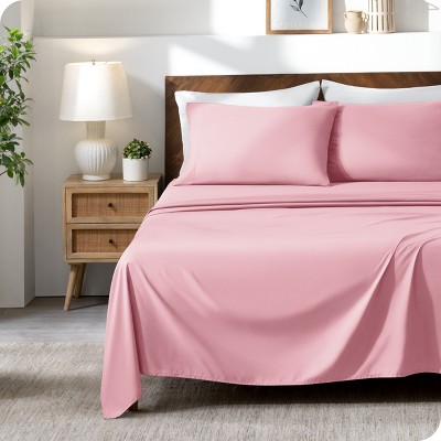 Laura Ashley Loveston 100% Cotton Percale- 4 Piece- Sheet Set Pink ...