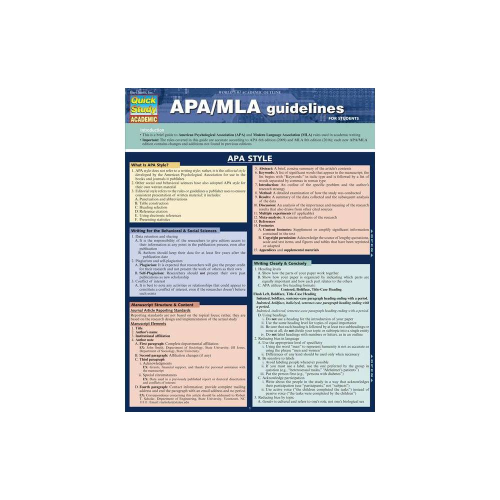 ISBN 9781423217589 - Apa/MLA Guidelines - (Quick Study: Academic) by Thomas Smith (Poster ...