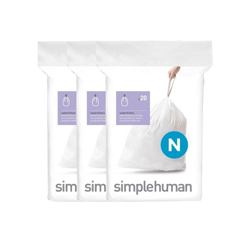 Simplehuman 45-50l Code N Custom Fit Trash Bag Liners 3 Quick-dispense Packs - 60ct: Tall ...