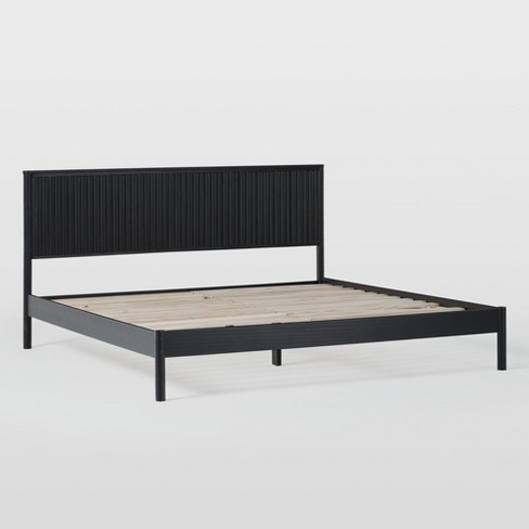 Saracina Home King Reeded Headboard Bed Black: Pine Frame, Platform ...