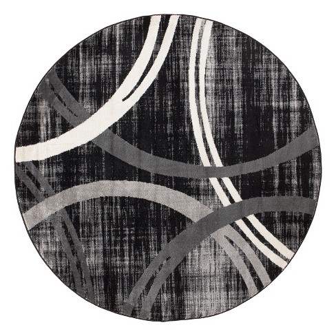 World Rug Gallery Contemporary Abstract Circles Design 6'6" Round Black ...