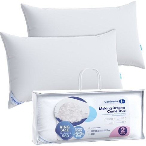Continental Bedding White Goose Down And Feather Layered Pillow, King ...