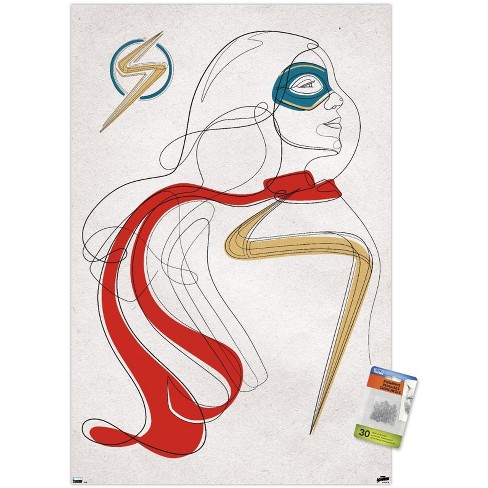 Trends International Marvel Ms. Marvel - Line Drawing Unframed Wall ...