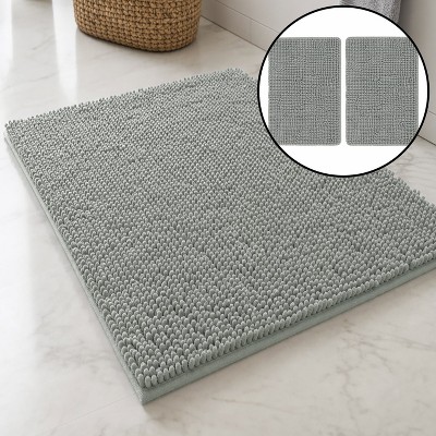 Home Mart Goods Set of 2 Light Grey Soft Cozy Plush Chenille Bath Mat ...