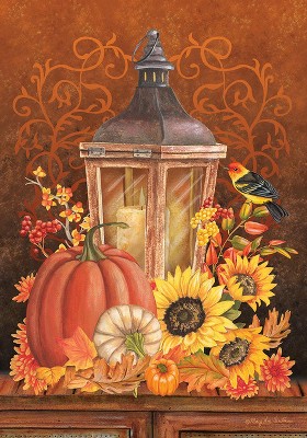 Fall Lantern Primitive House Flag Pumpkins Sunflowers 28" X 40 ...
