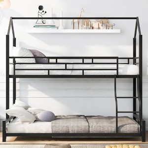 Xiyuyeu Twin Over Full Metal Bunk Bed With Ladder,house Shaped Loft Bed With Safety Guardrail ...