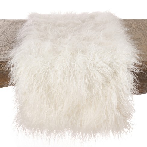 Saro Lifestyle Faux Fur Mongolian Table Runner, Ivory, 16" X 90" : Target
