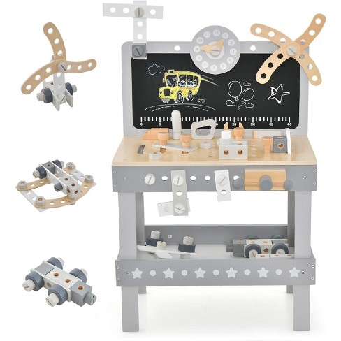 Costway Tool Bench Set Kids Wooden Workbench With Blackboard ...