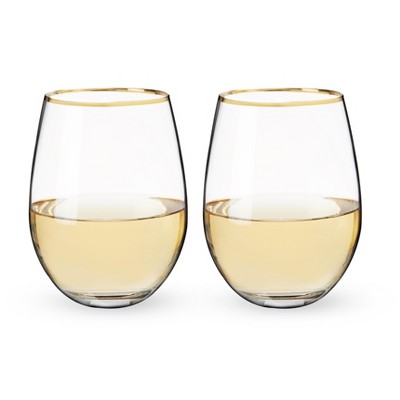 Twine Gilded Wine Glasses, Gold Rimmed Clear Wine Glass Set, Stemless ...