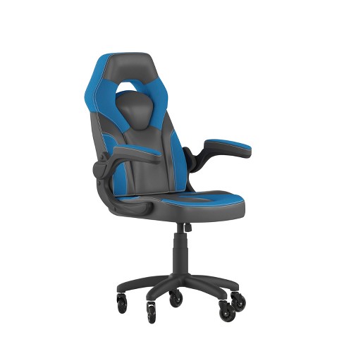 Flash Furniture X10 Gaming Chair Racing Office Computer PC Adjustable Chair with Flip up Arms and Transparent Roller Wheels Blue Black LeatherSoft